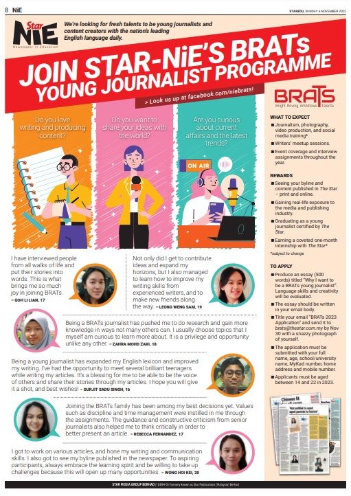 Join Star-NiE's Brats young journalist programme | The Star