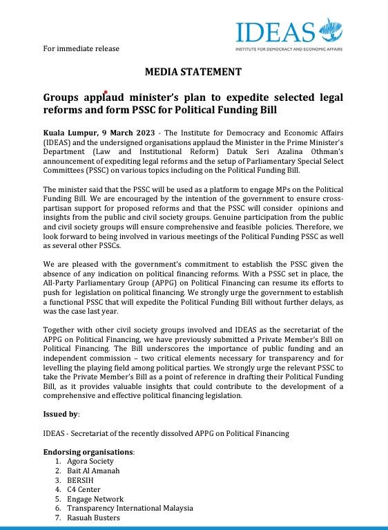 Groups laud Azalina's plan to expedite legal reforms, set up select ...