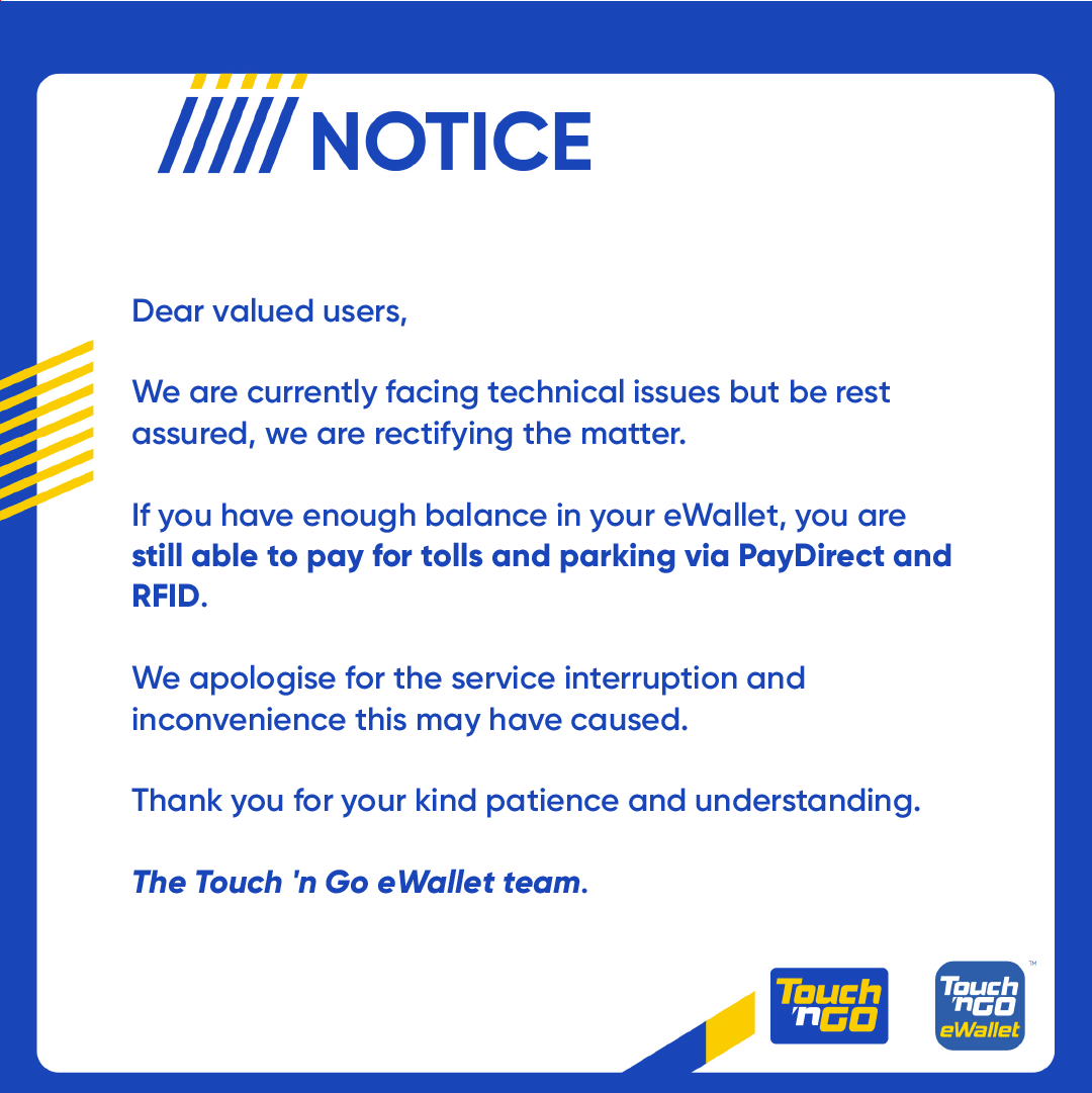 Touch 'n Go ewallet down, users unable to reload or make payments via ...