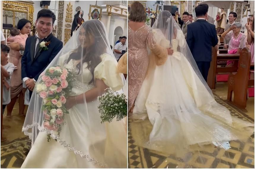 Philippine couple defy flood waters from Typhoon Khanun to tie the knot ...