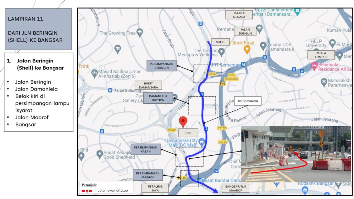 Slip road from Jalan Semantan heading to KL to be closed for a month ...