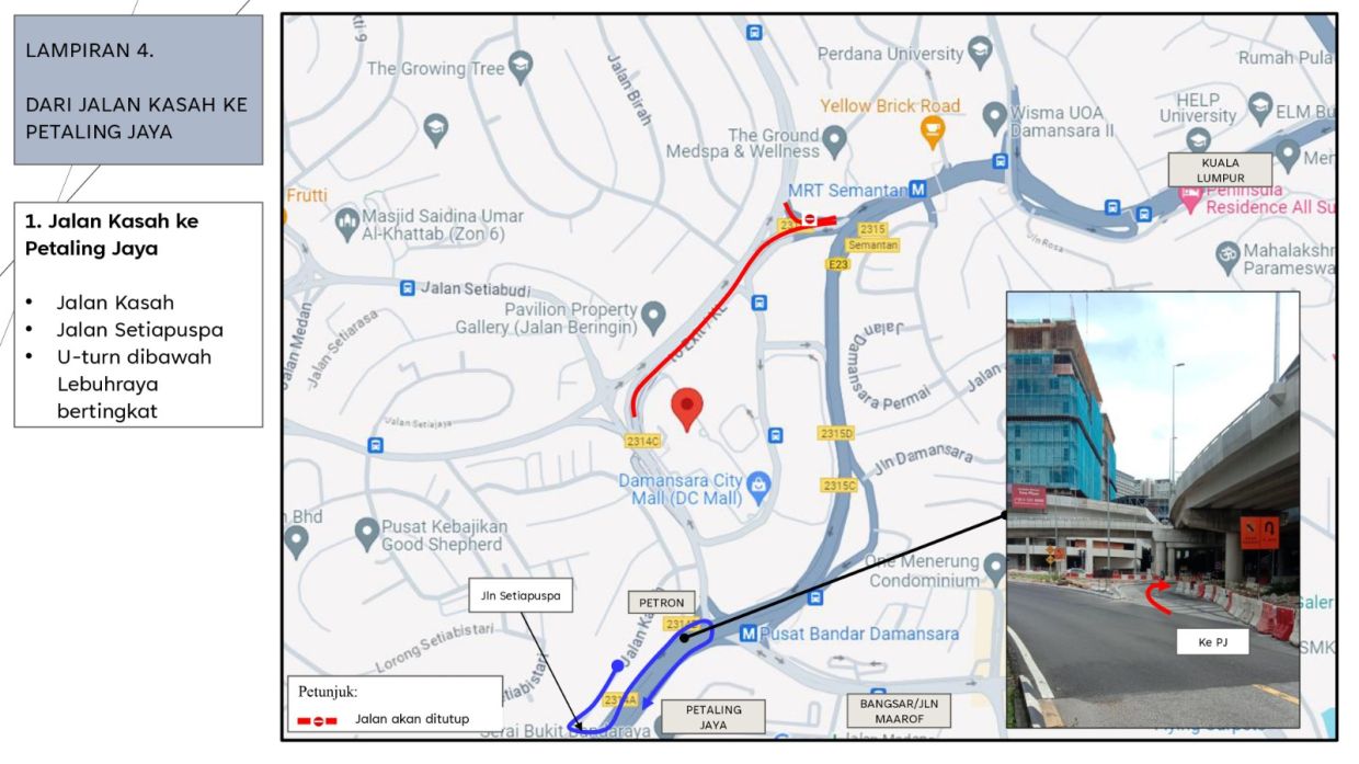 Slip road from Jalan Semantan heading to KL to be closed for a month ...