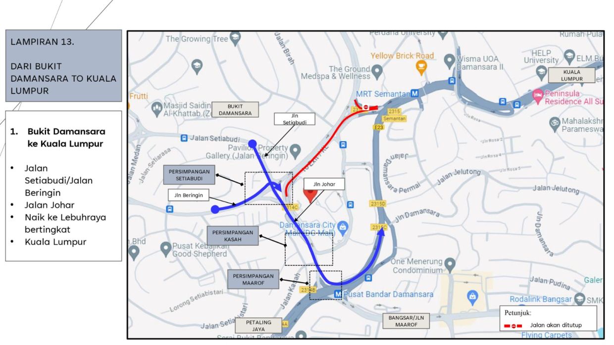 Slip road from Jalan Semantan heading to KL to be closed for a month ...