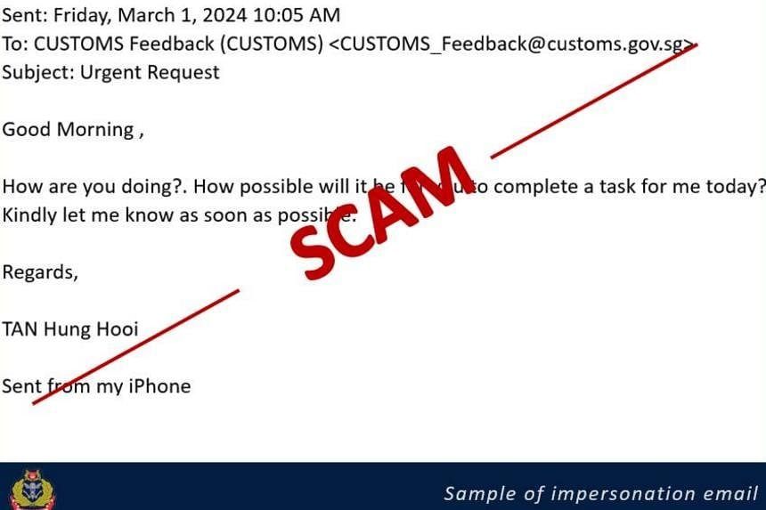 Singapore Customs warns of new e-mail impersonation scam | The Star