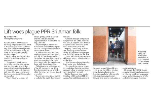 DBKL: PPR Sri Aman lifts were shut down 5 days for repairs | The Star