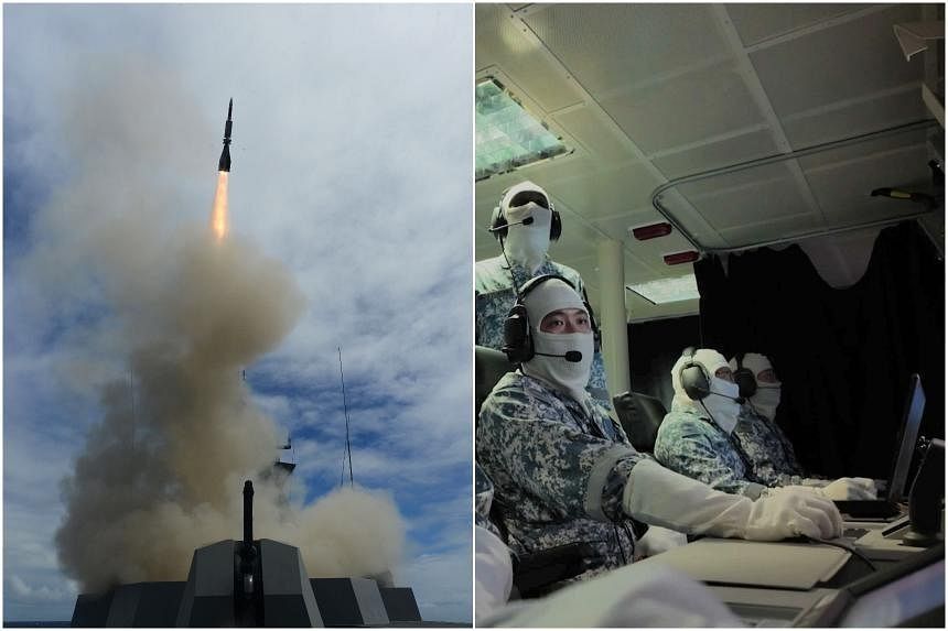 Singapore navy frigate RSS Stalwart taking part in naval warfare ...