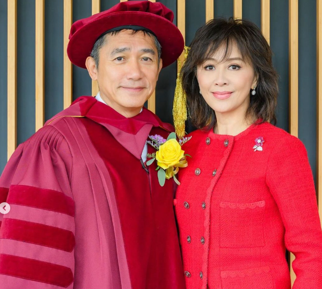 Carina Lau celebrates husband Tony Leung's honorary doctorate ...