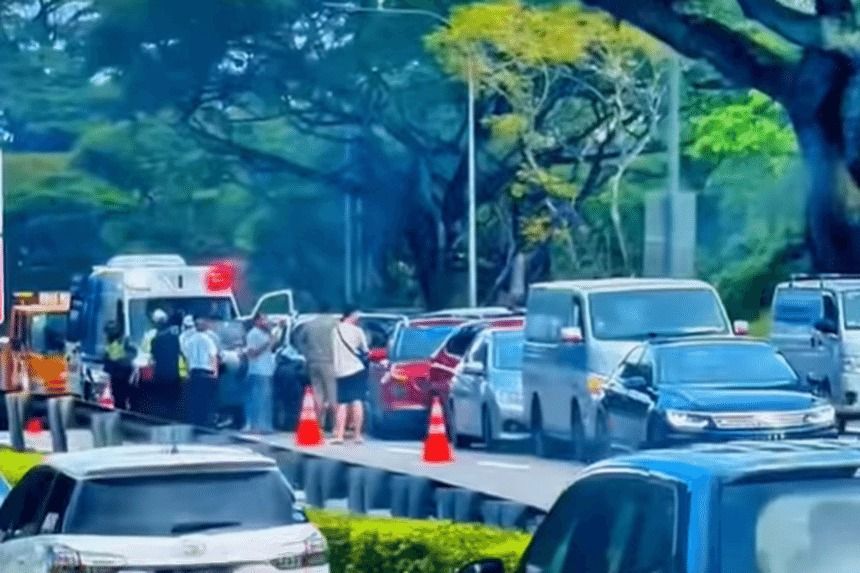 Four taken to hospital after nine-vehicle collision on Singapore's Pan ...