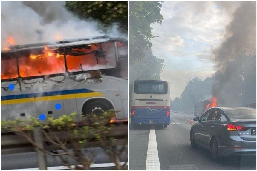 Bus catches fire on BKE, no injuries in fourth vehicle fire reported in ...