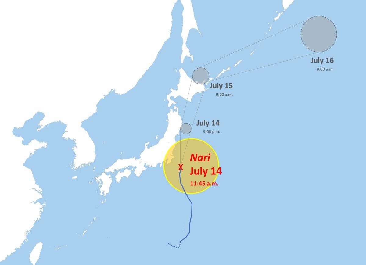 Typhoon Nari passing east of Tokyo; over 140 kph gusts expected by ...