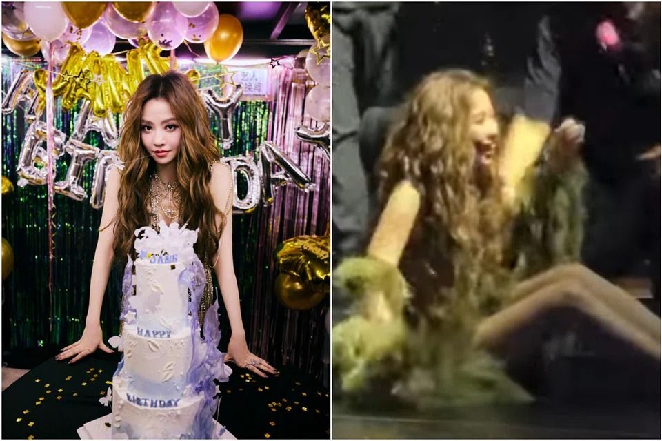 Top Chinese singer Jane Zhang falls off a two-metre-high stage during ...