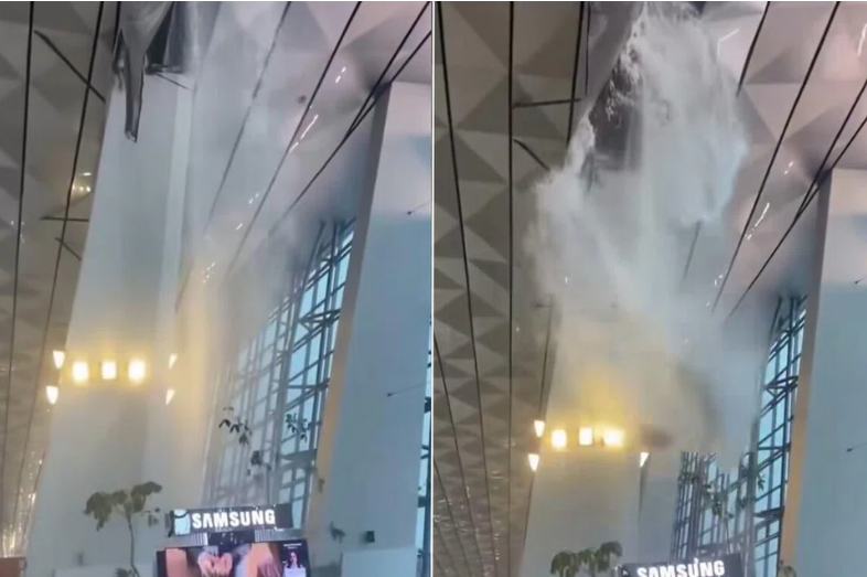 Part of Jakarta airport terminal’s ceiling caves in after heavy rain ...